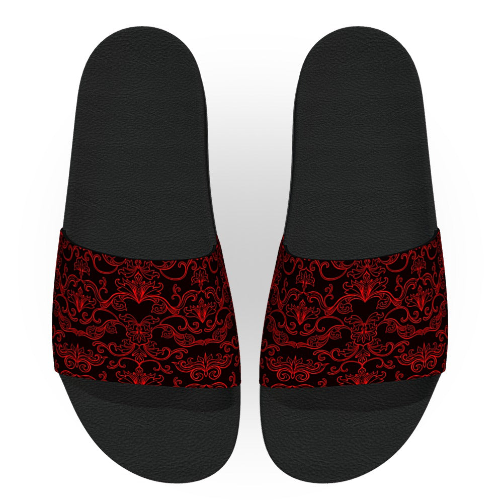 Black and Red Damask Pattern Slide Sandals & Deco Slides
