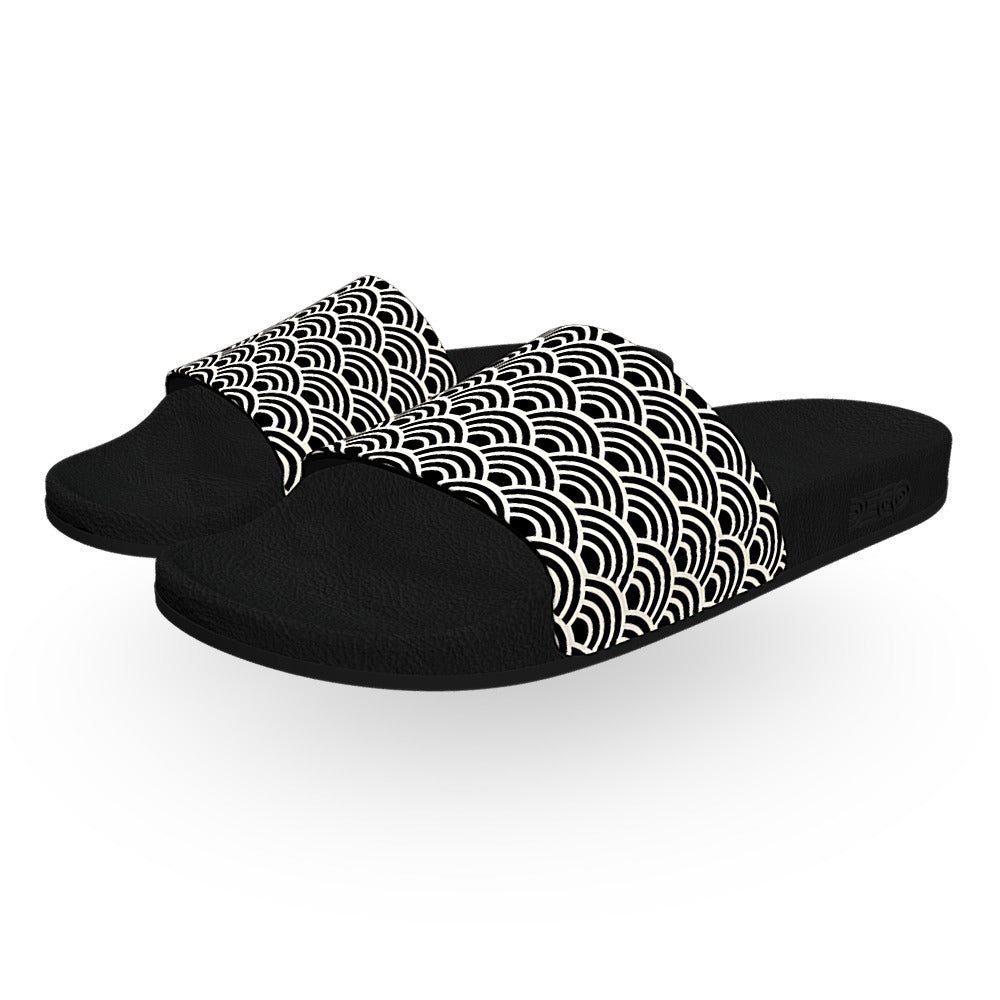 Black and Off-White Wave Pattern Slide Sandals | Deco Slides