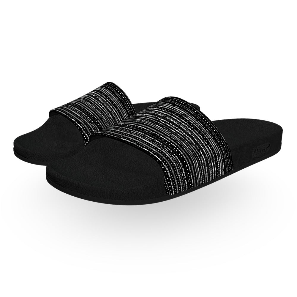 Black and White Horizontal Static Slide Sandals | Deco Slides