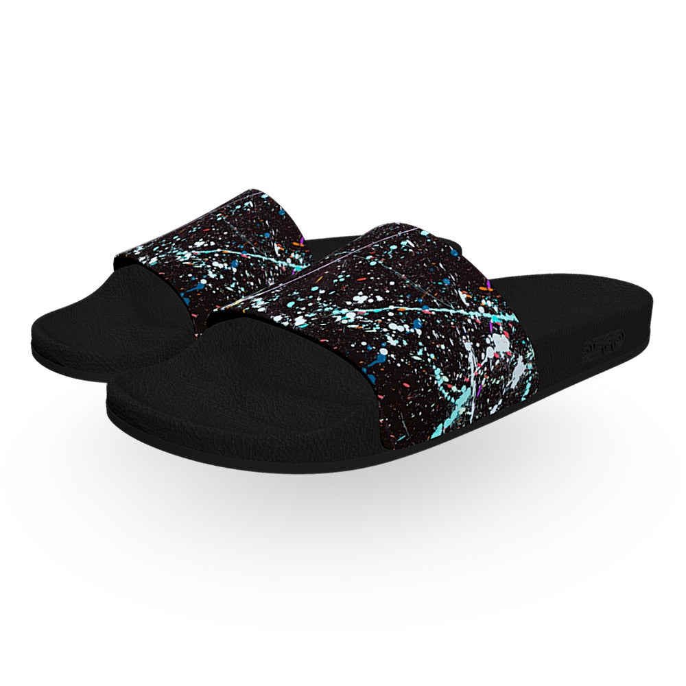 Black Paint Splattered Slide Sandals | Deco Slides