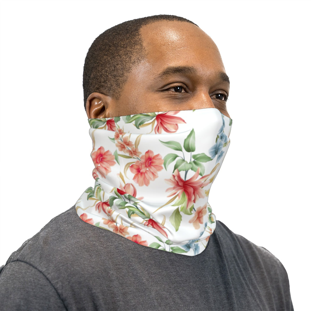 Red Yellow And Blue Watercolor Flowers Neck Gaiter Face Mask & Deco Slides