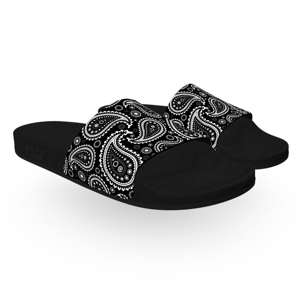 Black Bandana Paisley Pattern Slide Sandals | Deco Slides