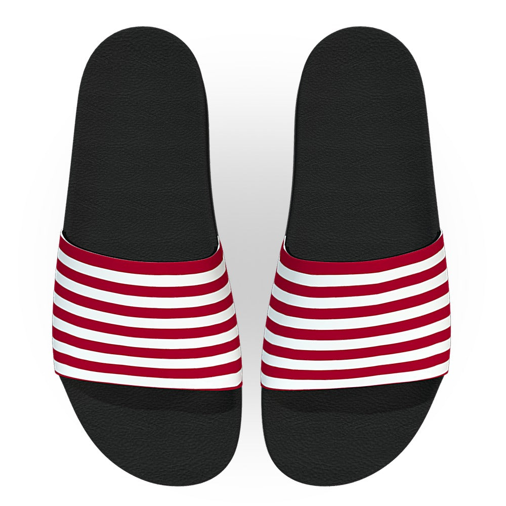 Red and White Cabana Striped Slide Sandals & Deco Slides