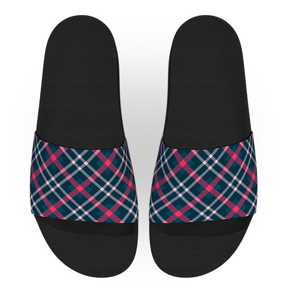 Monogrammed Pink Tartan Plaid Slides & Deco Slides