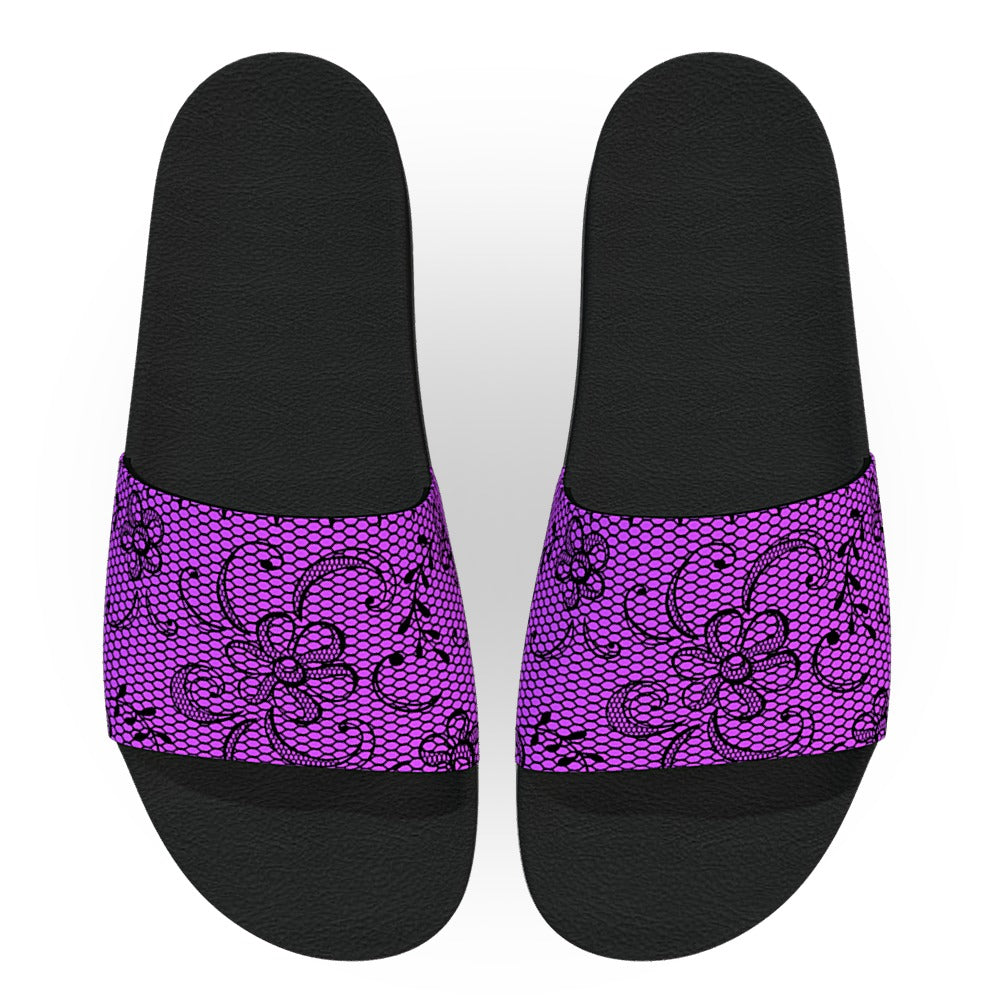 Purple Fishnet Slide Sandals & Deco Slides